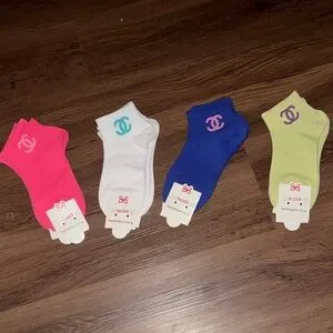 Accessories | Colorful Logo Ankle Socks Pink White Blue Lime | Poshmark